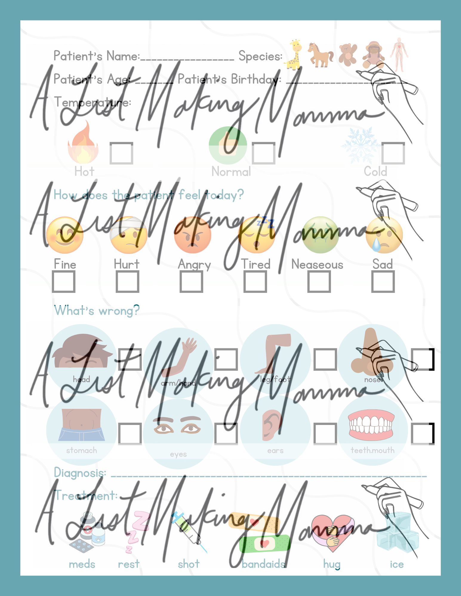 Pretend Play Doctor's Office Check In Sheet - A List Making Momma